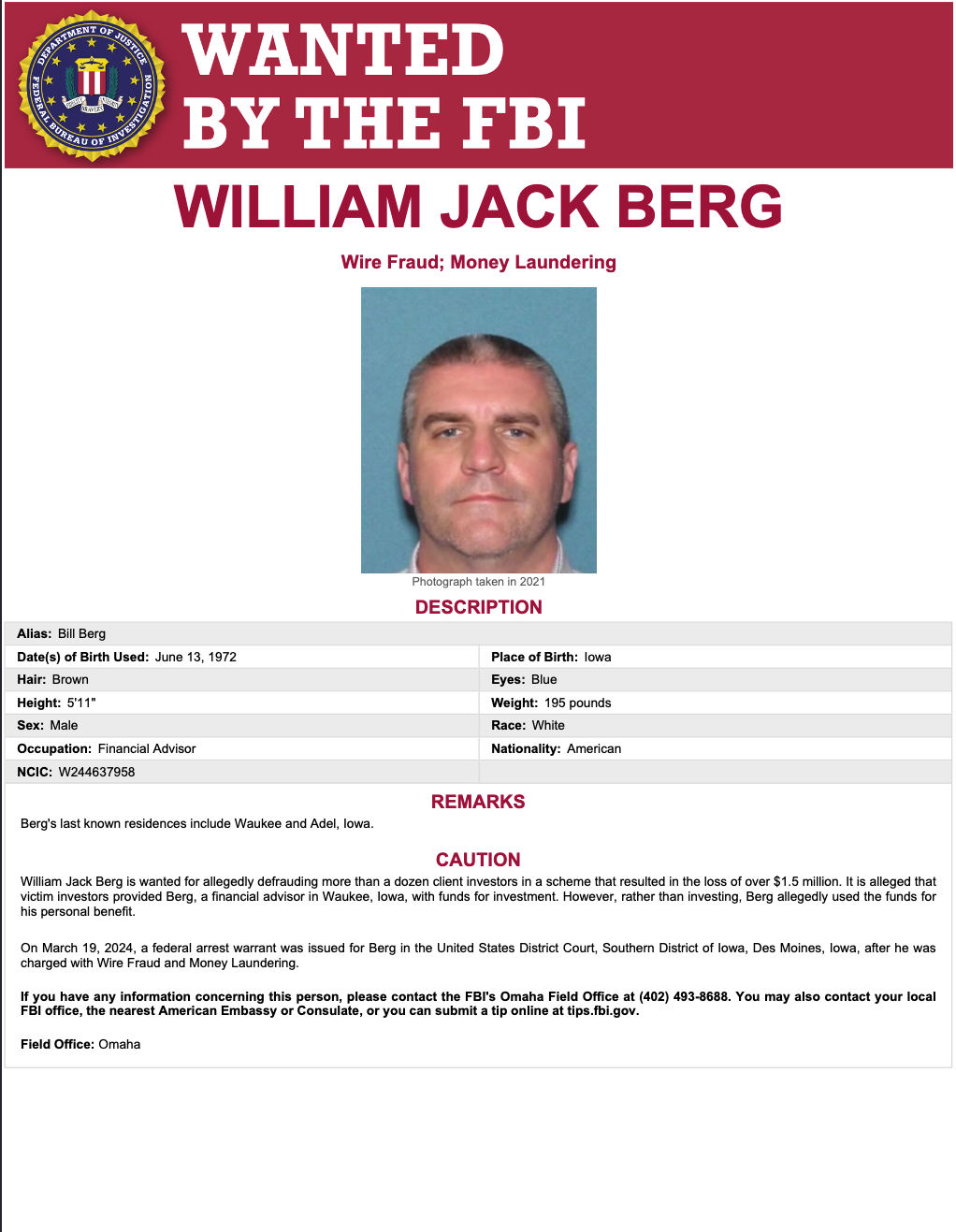 Iowa Man Accused of $1.5 million Wire Fraud Scheme Wanted by FBI ...